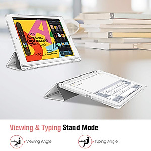 Fintie Case with Pencil Holder for iPad 9th / 8th / 7th Generation (2021/2020/2019) 10.2 Inch - Slim Shell Hard Case with Translucent Frosted Stand Back Cover, Auto Sleep/Wake, Marble White