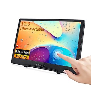WIMAXIT 12inch Portable Monitor Dual USB Type-C Touchscreen IPS Display with 1366x768 Mini HDMI USB-C Speakers for Laptop PC Computer PS4 Xbox Phone