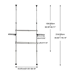 DAHOOMII Over The Toilet Storage Rack Above Washing Machine and Dryer Shelf Laundry Room Organizer 2-Tier Adjustable Bathroom Space Saver with 2 Hangers - Black