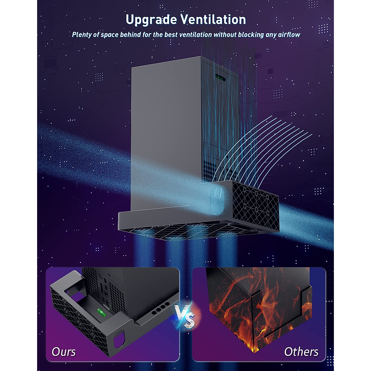 Wall Mount with RGB Cooling Fan for Xbox Series X - includes 4 Controller Holders and 2 Headphone Stands