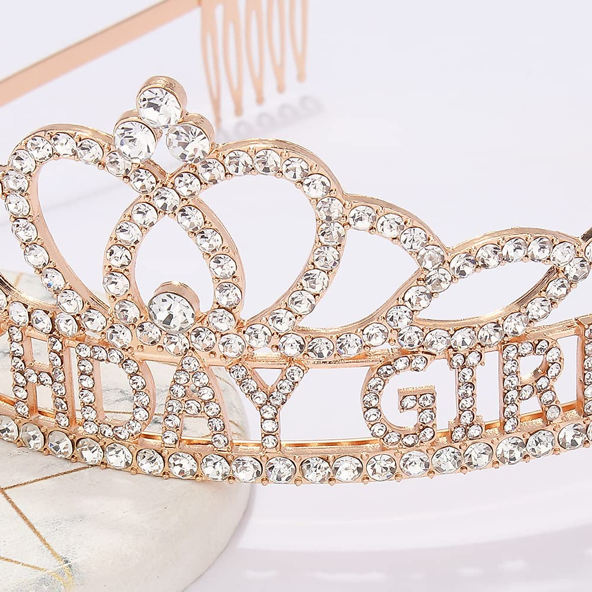 AOPRIE Diane Birthday Crowns for Women Gold Tiaras for Girls Crowns for Girls Rhinestone Crystal Decor Headband