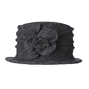 DANTIYA Women’s Elegant Flower 100% Wool Trimmed Wool Cloche Winter Hat (Grey)