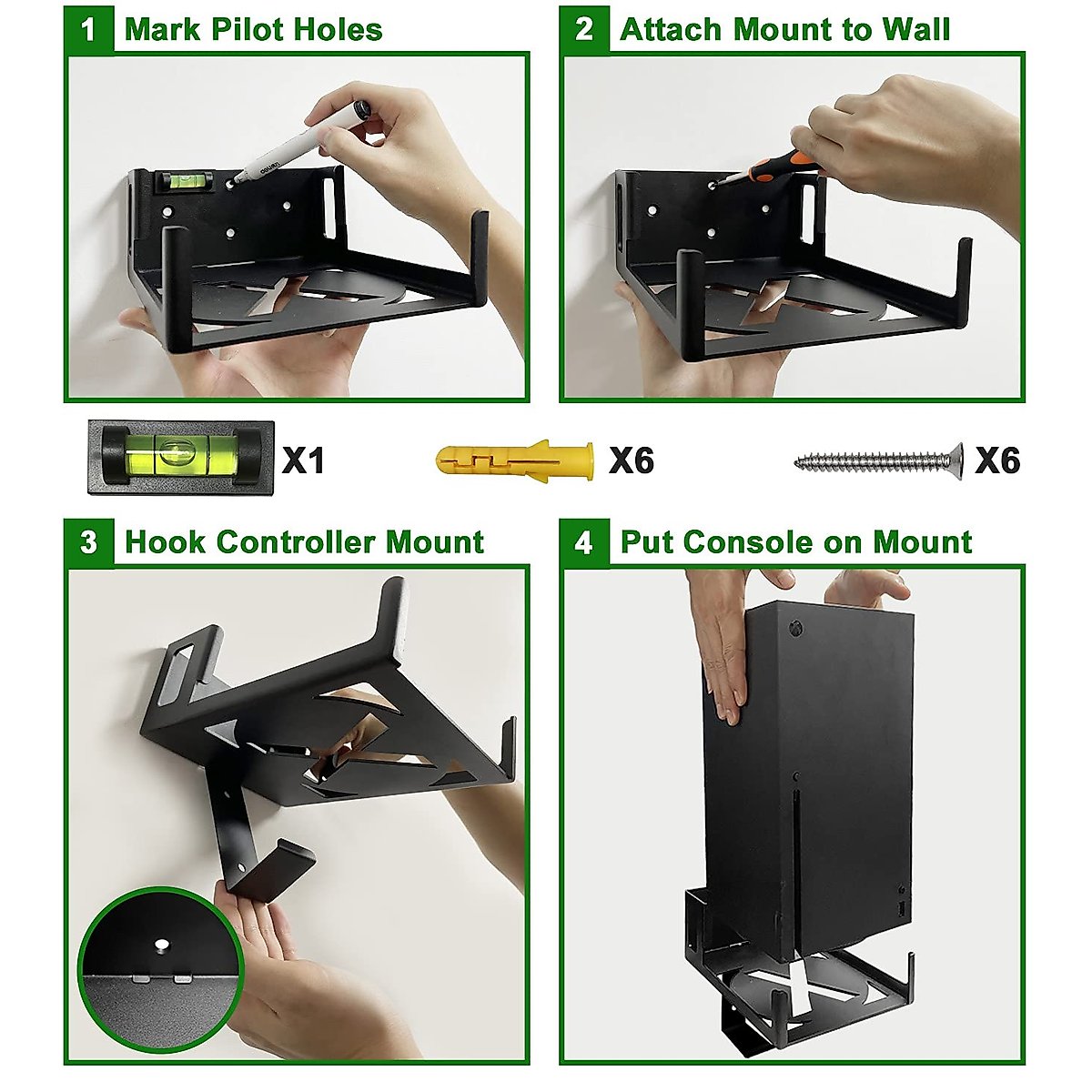 Wall Mount for Xbox Series X (Mount The Console & Accessories on Wall Near or Behind TV with Power Button Front/Left/Right), Wall Shelf Bracket Kit for XSX System