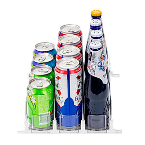 Rula Drink Organizer for Fridge, Self-Pushing Soda Can Dispenser for Mini Refrigerator, Width Adjustable Water Bottle Pusher Glide, White, 3 Rows,12.2” D