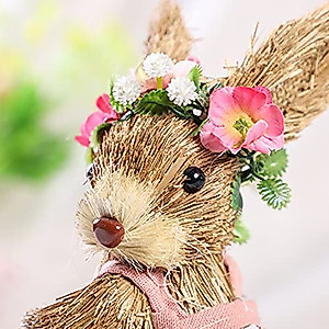 Okngr Easter Bunny Straw Figurine, Standing Rabbit Statue,Handmade Straw Cute Bunny Ornament, Easter Day Straw Bunny Figurine Decor Handmade Ornaments Gifts for Home Table Decorations