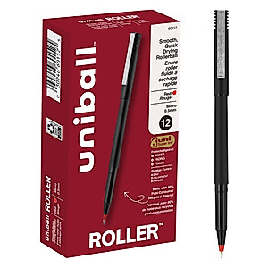 uni-ball Roller Rollerball Pens Fine Point Micro Tip, 0.5mm, Red, 12 Pack