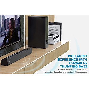 Creative Stage V2 2.1 Soundbar with Subwoofer, Clear Dialog and Surround by Sound Blaster, Bluetooth 5.0, TV ARC, Optical, and USB Audio, Wall Mountable, Adjustable Bass and Treble, for TV