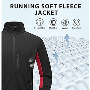 Wantdo Men's Winter Cycling Thermal Jacket Warm Soft Shell Windproof Running Jacket Waterproof Fleece Windbreaker Reflective