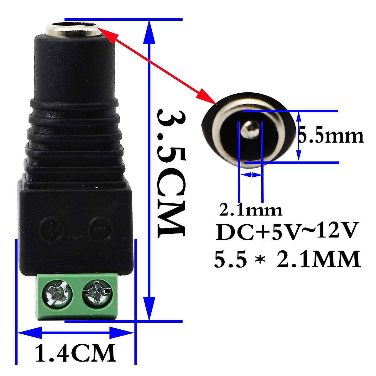 zdyCGTime DC 5.5 X 2.1mm Adapter 2.1 X5.5mm Female Barrel Power Jack to 2 Pin/Way Female Bolt Screw Type terminals Adapter Connector for CCTV Security Camera, LED Strip Light (20pack Female)