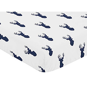 Sweet Jojo Designs Fitted Crib Sheet for Navy and White Woodland Deer Baby/Toddler Bedding Set Collection - Deer Print