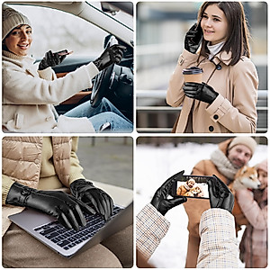 Womens Winter Leather Gloves Touchscreen Texting Warm Driving Lambskin Gloves (Black, M)