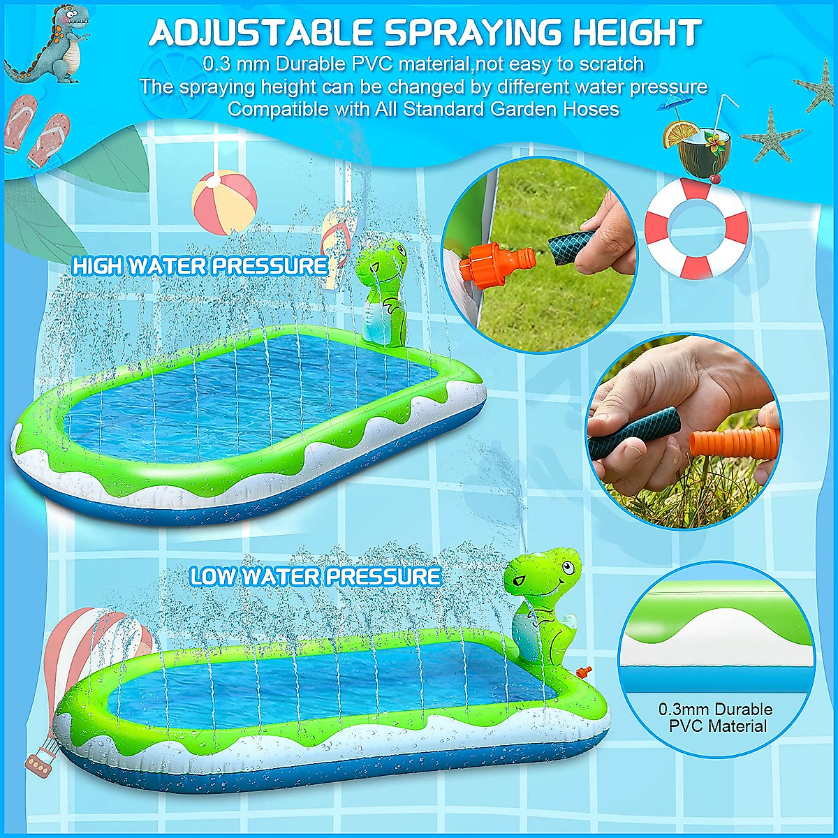 Inflatable Sprinkler Pool for Kids Toddlers Outdoor Water Toys,URMARVELOUS Dinosaur Kiddie Pool, Baby Wading Pool for Summer Backyard,Outside Play Equipment for 3 4 5 6 7 8 9+ Year Old Boys Girls