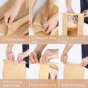 MAQIHAN 24 Bread Bags with Reusable Ties - Homemade Sourdough Bread Storage Bags Brown Paper Bagel Loaf Bakery Bags with Window Toast Bags with Resealable Ties Disposable Baked Goods Sale Packaging