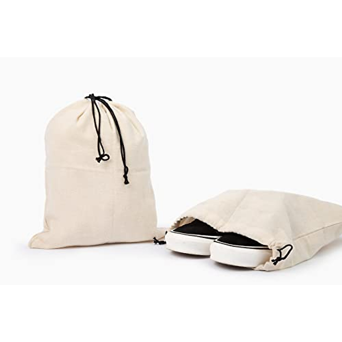 Muslin Storage Bags - 100% Organic Cotton Storage Bags with Drawstring - Perfect Toy Storage Bags - Shoe Storage Bags During Travel - Cloth Storage Bags for Handbags, Purses, & Sneakers - Dust-proof and Lint-free (3 Small: 15"x12")