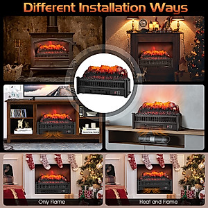 ORALNER Electric Fireplace Insert Log Set, 23-Inch Infrared Quartz Fireplace Log Heater w/Remote Control, 6H Timer, Adjustable Flame Effect, Realistic Logs for Existing Fireplaces, 1400W, Black