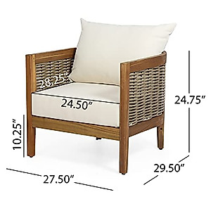 Christopher Knight Home Burchett Outdoor Acacia Wood Club Chairs with Cushions, Beige, Brown