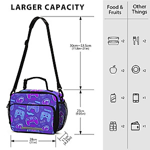 Cute Joysticks Gamepad Lunch Bag for Women Men Game Controller Joypad Insulated Cooler Tote Bag with Adjustable Shoulder Strap Large Capacity Reusable Leakproof Picnic Lunch Box Outdoor for Adult Offi