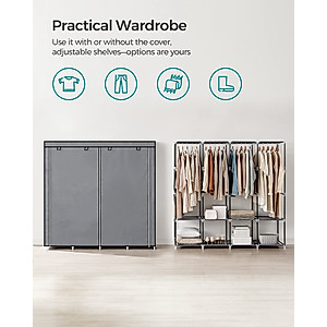 SONGMICS Portable Closet, Wardrobe Closet Organizer with Cover, 4 Hanging Rods and Shelves, 4 Side Pockets, 66.9 x 17.7 x 65.7 Inches, Large Capacity for Bedroom, Living Room, Gray URYG094G02