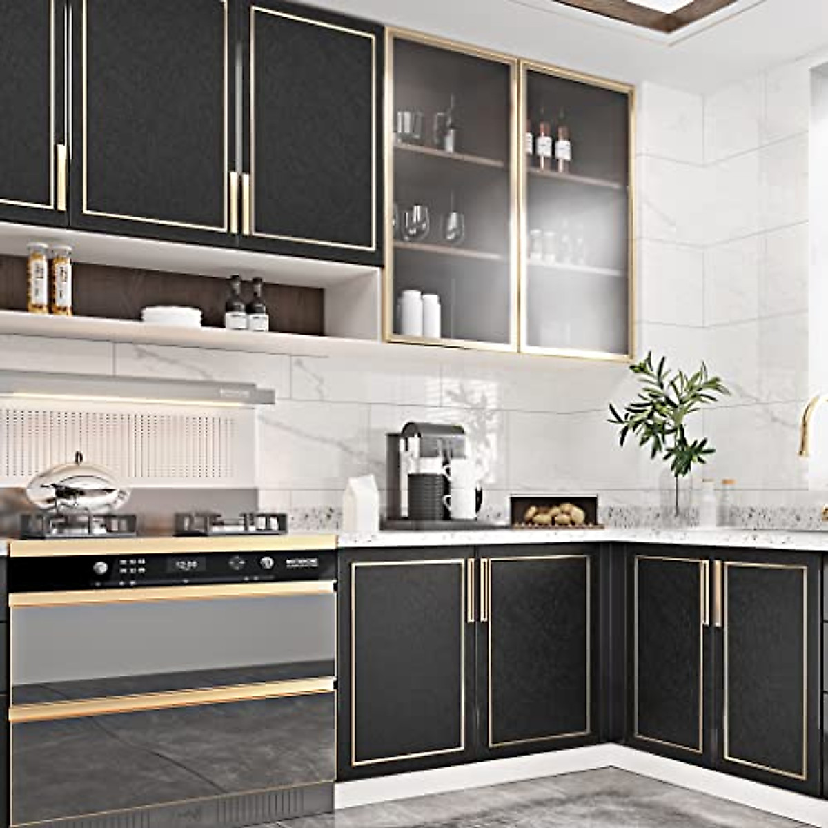 Wallercity Silk Black Contact Paper for Countertops 17.5''x118'' Self Adhesive Removable Contact Paper for Cabinets and Drawers Textured Peel and Stick Wallpaper Waterproof Vinyl Wall Stickers