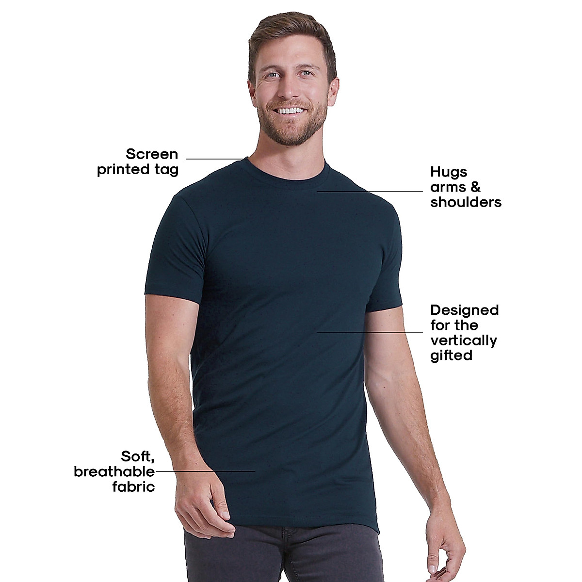 True Classic Mens T-Shirts - Short Sleeve Crew Neck Plain Novelty T Shirt for Men, Pack of 1, Navy, L