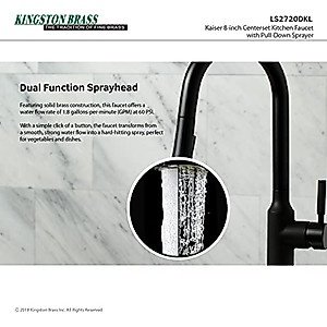 Kingston Brass LS2720DKL Kaiser Pull-Down Sprayer Kitchen Faucet, 8 Inch in Spout Reach, Matte Black