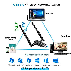 WiFi Adapter for Desktop PC 1200Mbps - Nineplus USB WiFi Adapter for PC 5G and 2.4G USB 3.0 WiFi Antenna for PC Windows 11,10, 7 Wireless Adapter for Desktop Computer Network Adapter PC WiFi Adapter