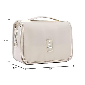 IMCUZUR Hanging Travel Toiletry Bag for Women, Water-resistant Makeup Bag Cosmetic Organizer for Traveling Accessories Toiletries (Beige)