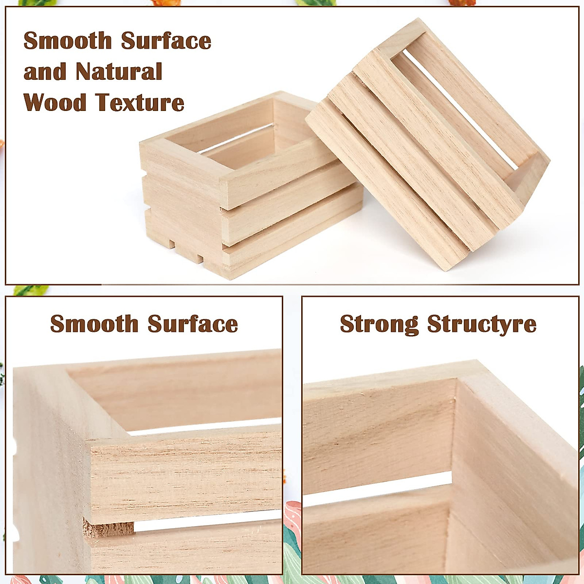 Aweyka 4 Pack Mini Rustic Wooden Crates, Decorative Wood Crates Unfinished Wood Box, Crate Box Wooden Storage Box for Kitchen, Office, Bedroom, Closet, Rustic Country Decor