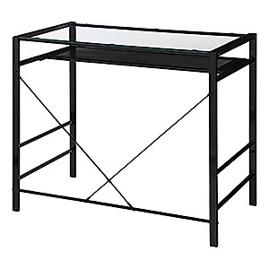 OSP Home Furnishings Zephyr Computer Desk with Keyboard Shelf and Tempered Glass Top, Clear Glass and Black Frame, 36" W x 20" D x 30.25" H