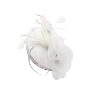 Gionforsy Fascinators Hats for Women Feather Kentucky Derby Hats with Pearl Necklaces Lace Gloves Wedding Veil Hat (US, Alpha, One Size, White)