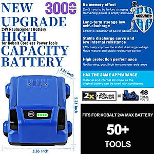Jialitt 24V 3000mAh Replacement for Kobalt 24V Battery KB624-03 KB524-03 KB424-03 KB224-03 KB124-03 0673802 1051230 Li-ion Cordless Tools Battery NOT for Snow Joe