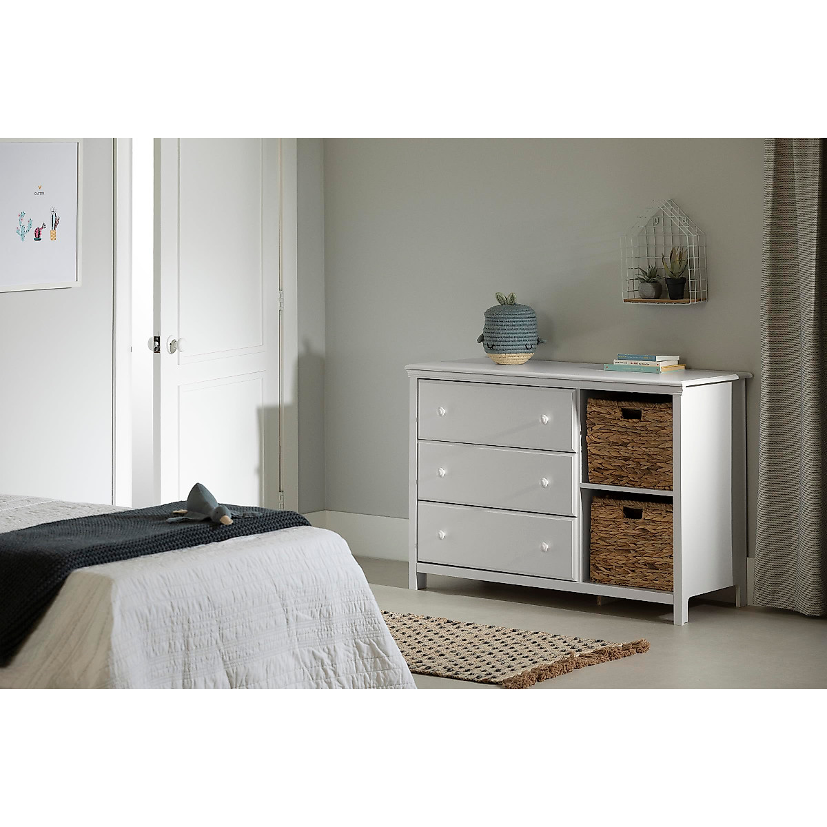 South Shore Cotton Candy 3-Drawer Dresser with Baskets, Pure White