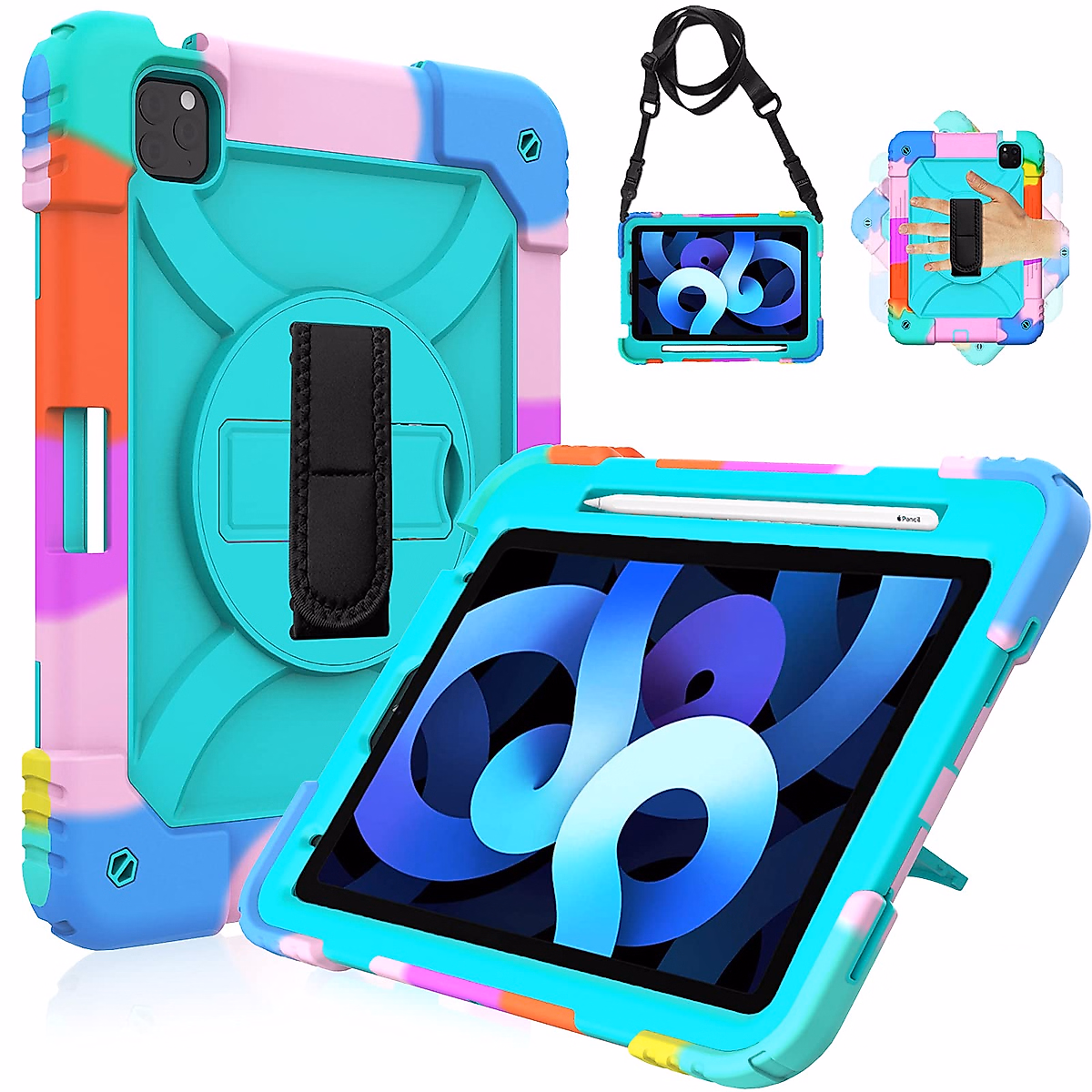 LTROP Case for iPad Air 5th/4th Generation 10.9 Inch(2022/2020),iPad Air 5/4 Case, iPad Pro 11 Case 2021/2020/2018,Pencil Holder/Swivel Stand/Shoulder Hand Strap Case for iPad 10.9 & Pro 11, Aqua Teal