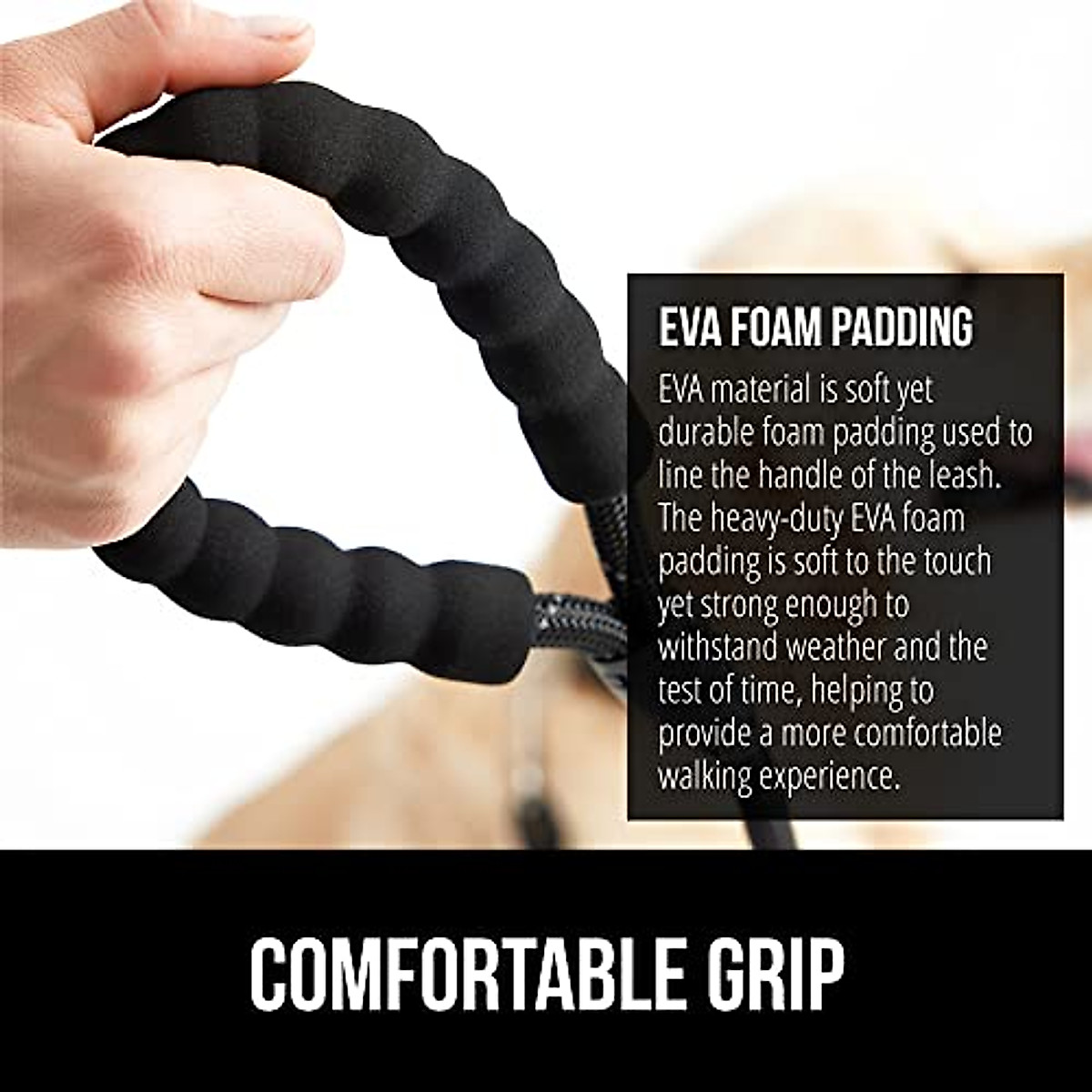 Gorilla Grip Heavy Duty Dog Leash, Soft Handle, Strong Reflective Rope for Night Walking, Small Medium Large Dogs, Durable Puppy Training Leashes, Rotating Metal Clip, Waste Bag Dispenser, Black