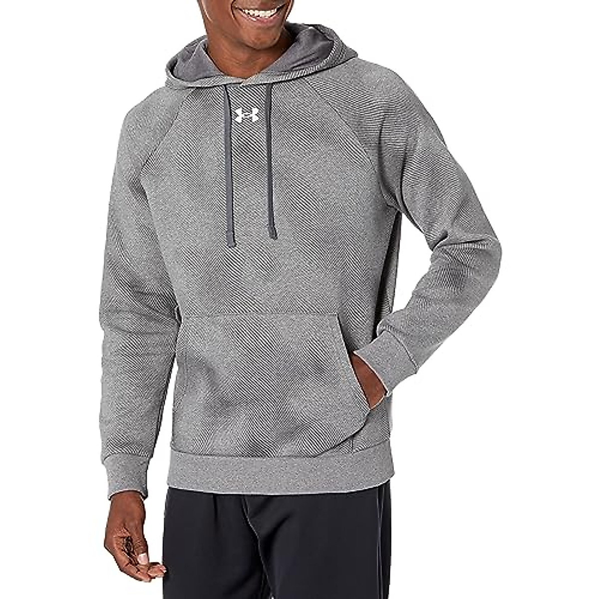 Under Armour mens Rival Fleece Printed Hoodie, (025) Castlerock Light Heather / / White, Large