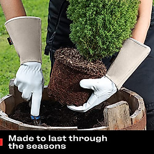 NoCry Long Leather Gardening Gloves for Women and Men; Near Thorn Proof for Cactus, Rose and Blackberry Pruning, General Yard Work and Garden Gloves; Reinforced Palms and Fingertips; Beige; Medium