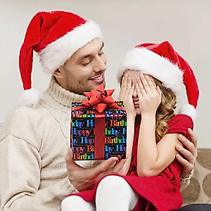 NEPOG Birthday Wrapping Paper for Girls Boys Kids Women Men, Gradient Color Happy Birthday Wrapping Paper with Cut Lines on Reverse, 6 Sheets Folded Flat 20x28 inches for Birthday Occasion