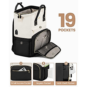 LOVEVOOK Laptop Backpack for Women Fashion Business Computer Backpacks Travel Bags Purse Student Bookbag Teacher Doctor Nurse Work Backpack with USB Port, Fits 17-Inch Laptop Beige-Black