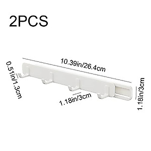 2 Pcs Wall Mounted Coat Hook Retractable Gap Self Adhesive Hook Coat Rack with 4 Hangers for Hanging Clothes Robes Towels Hats Kitchen Garage