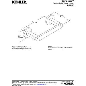 KOHLER 73147-CP Composed pivoting toilet tissue holder, 2.00 x 3.19 x 6.00, Polished Chrome