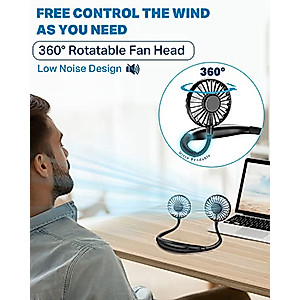 YALTOON Neck Fan, Hand Free Portable Neck Fans For Women, Kids, and Men, 3 Speed Adjustable Hanging Around Necklace Fan, Rechargeable Battery Operated Wearable Fan Personal Fans Cooling Neck Fan