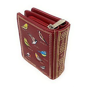 Shag Wear Book of Birds Small Wallet for Women and Teen Girls Vegan Faux Leather 4.5" Red