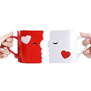 Blu Devil Kissing Mugs Set, Anniversary & Wedding Gifts, Exquisitely Crafted Two Large Cups & Spoons for Couples, for Him and Her on Valentines, Birthday, Engagement