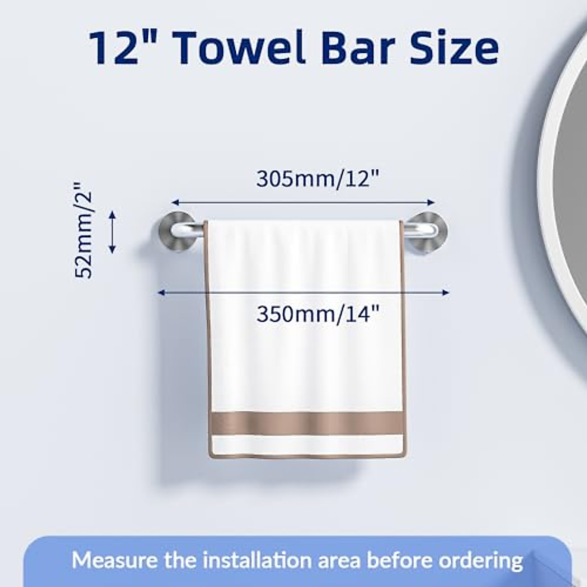AmazerBath 12 Inch Bathroom Towel Bar, Towel Rack for Bathroom, 304 Stainless Steel Bath Hand Towel Holder Organizer Wall Mounted Rustproof Towel Rod for Kitchen, Brushed Nickel