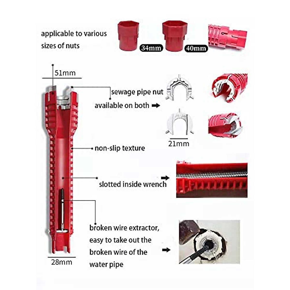 dsdzkj 8-in-1 Sink Wrench, Basin Wrench is a Multi-purpose Tool for The Kitchen, Bathroom, Toilet, and Narrow Space Under