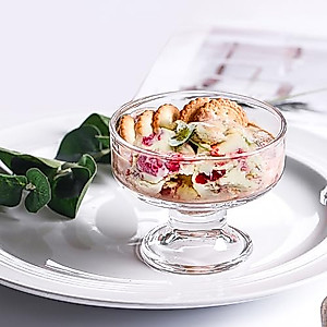 binsakao Glass Ice Cream Bowl Set, Small Clear Mini Footed Dessert Cups for Friut Pudding Trifle Parfait Sundae Nuts Cocktail Drinks Party (6.3 oz, 6 pcs)