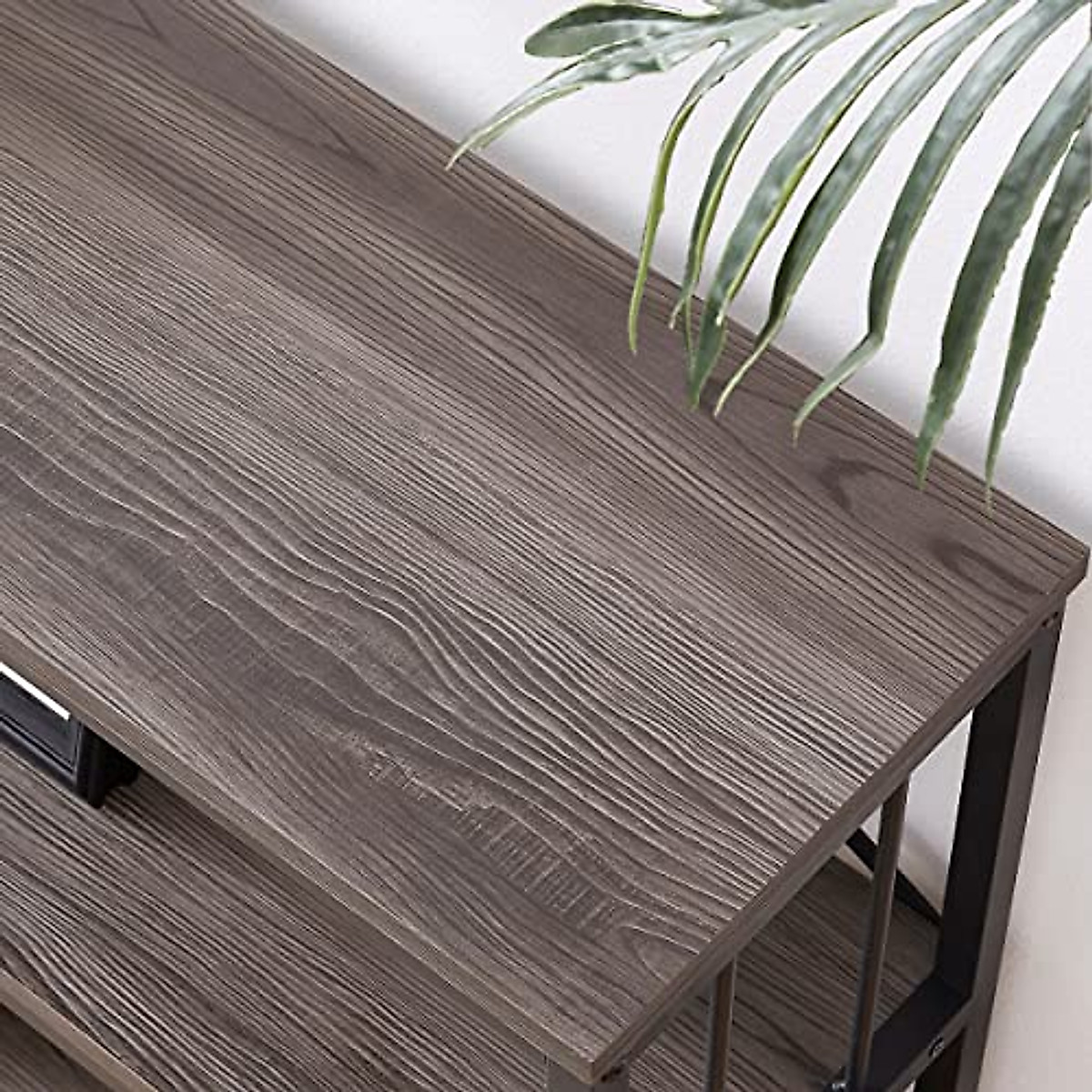 LVB Industrial Console Table, Metal and Wood Sofa Table, Rustic Entryway Table with Storage, Modern 3 Tier Shelf Long Foyer Tables Behind Couch for Home Living Room Hallway, Dark Gray Oak, 55 Inch