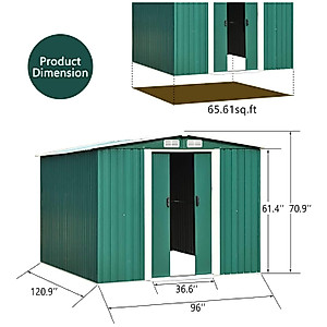 4ever2buy 8x10 Steel Shed, Outdoor Storage, White, UV Resistant, Modern Style, Sliding Doors, Green