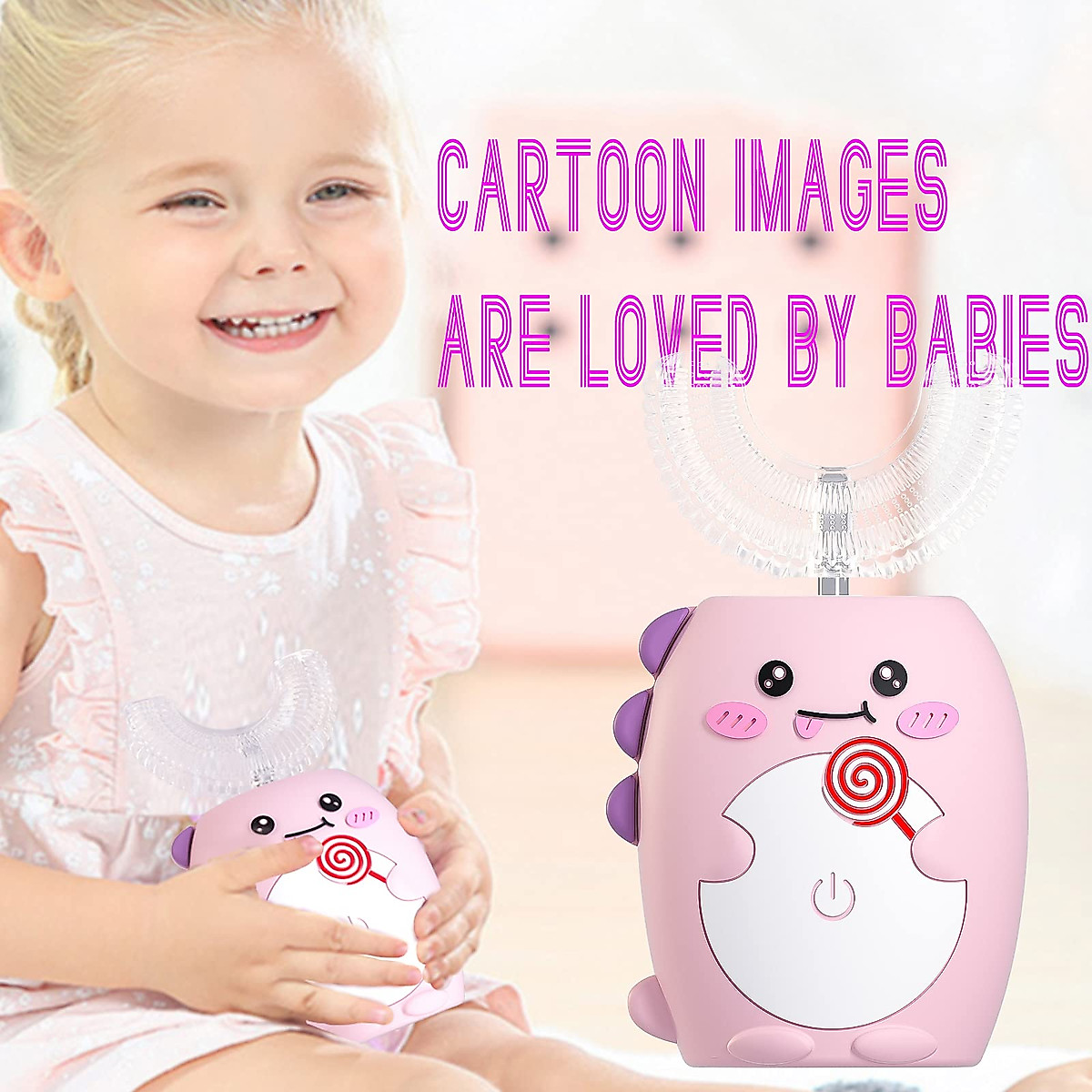 TUTULOO Electric Toothbrush for Kids 2-8 Years, IPX7 Waterproof, Easy to Clean U-Shaped Silicone Brush Head, Tooth Brush with 3 Modes for Girls(Pink)