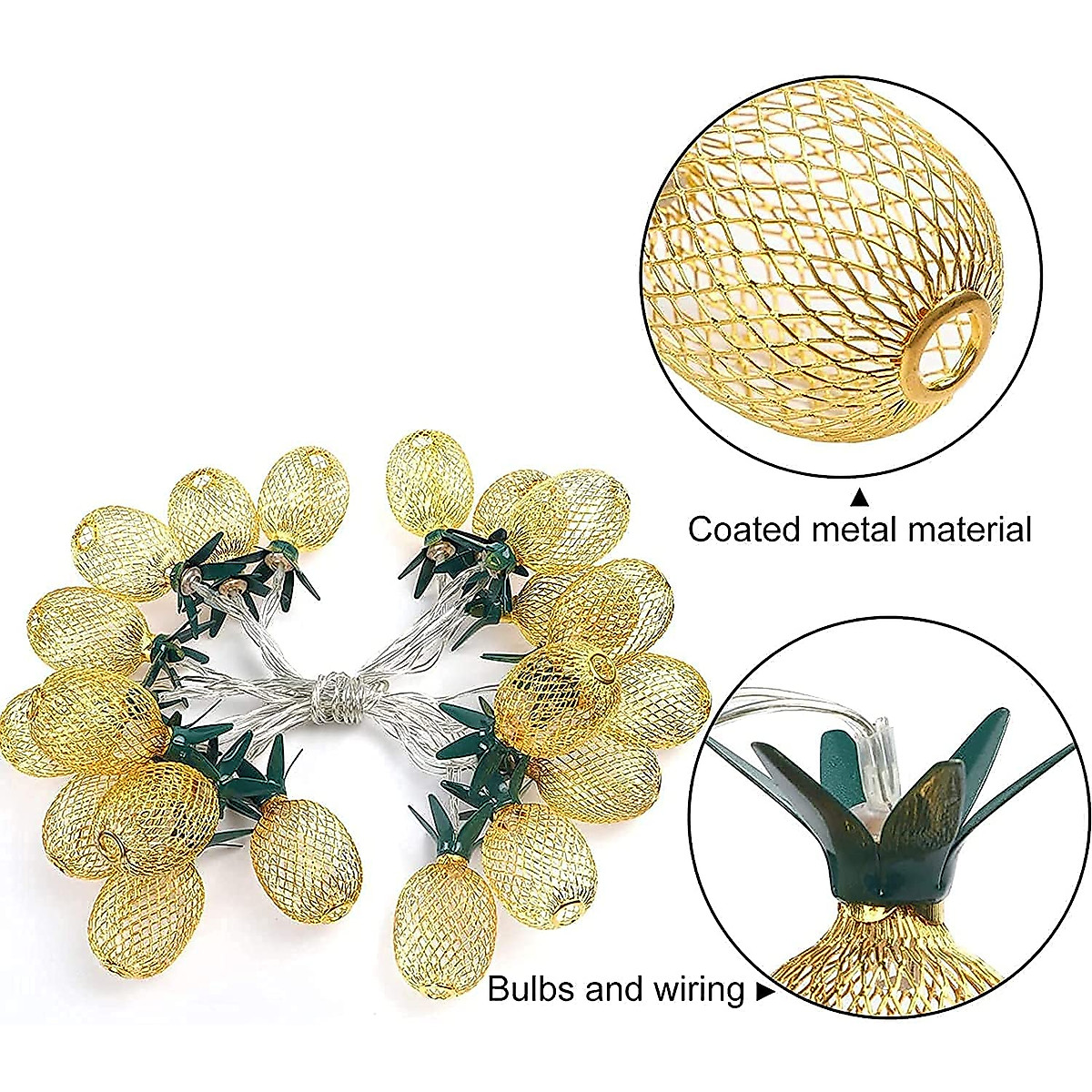 ZYPNB 20LED Solar String Lights Outdoor, 16ft Metal Pineapple Shape Solar Garden Light, Waterproof Solar Powered Hanging Light for Outdoor Garden Decoration Home Party Lamp